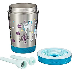 Contigo Thermalock Kids Water Bottle, 12 Ounces – Stainless Steel with Vacuum Insulation Leak and Spill Proof Tumbler, 100% BPA-Free Rocket & Unicorn Design Navy & Light Blue