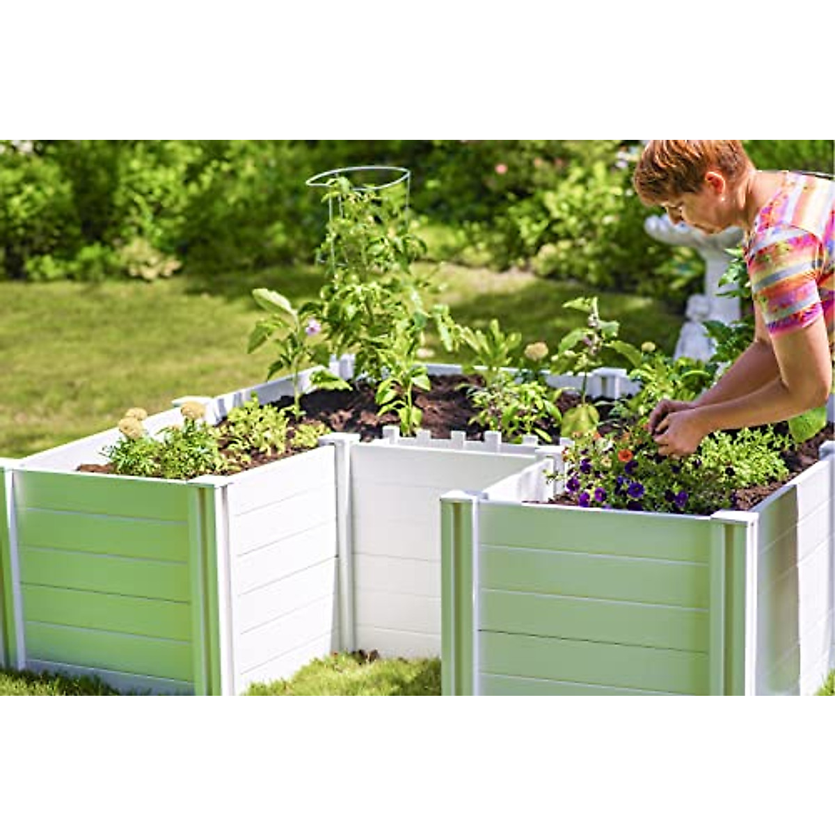 Vita Classic 6 Foot x 6 Foot x 22 inch White Vinyl Keyhole Garden with Composting Basket, BPA, Pthalate Free, VT17107