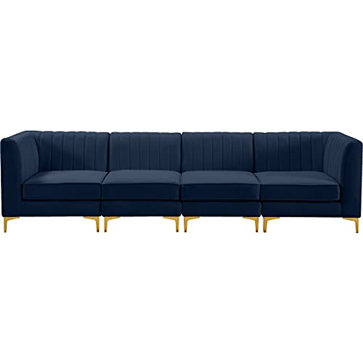 Meridian Furniture Alina Collection Velvet Upholstered Modular Sofa with Deep Channel Tufting, 119" Wide, Navy