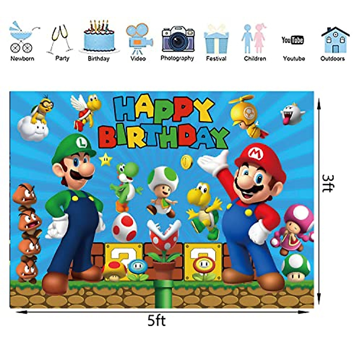 REAGTUGHT Adventure Video Game Photo Backgrounds for Children Boys 5x3ft Happy Birthday Theme Photography Backdrops Party Decor Supplies Kids Shoot Props Cake Table Decor