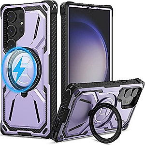 MMHUO 360°Rotatable Magnetic Ring for Samsung Galaxy S23 Ultra Case with Invisible Stand,[Compatible with MagSafe] Military Grade Drop Tested Heavy Duty Protective Case for Men Women,Light Purple
