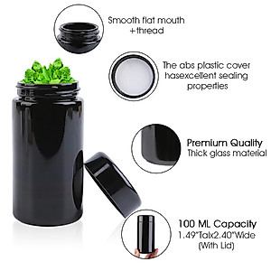 3 Pack 100ml Black Airtight Wide Mouth Ultraviolet Glass Jar,Reusable 100g Food Glass Bottle for Craft, Wax, Cosmetics, Coffee,oil Storage (B 3pcs 100ml)