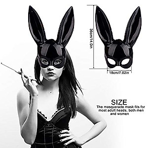 Masquerade Rabbit Mask Bunny Mask, Black Adult Bunny Ear Rabbit Mask for Women's Masquerade Easter Halloween Eve Party Costume Accessory NMFIN