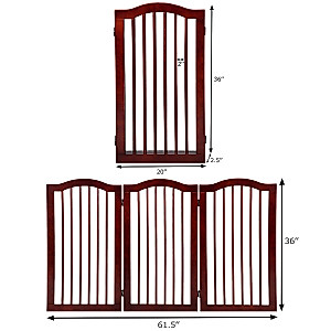 PETSITE Dog Gate Wooden Pet Puppy Dog Safety Gate Fence 3-Panel Folding Dog Gate Barrier, 36" High