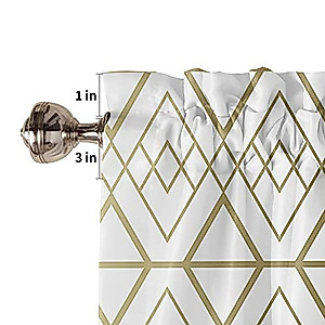 JasmineM Valances Curtains for Windows White Gold Line Rod Pocket Kitchen Valance Scarf for Living Room Geometric Short Window Treatment Drapes Curtain for Bedroom 42x12in
