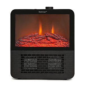 CONROWR 17inch Recessed Electric Fireplace Plug-in Heater, Recessed Freestanding Fireplace, Adjustable Flame Brightness Speed, Low Noise, 1600 Watts, Black