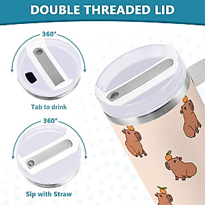 Bseiialft 40 oz Tumbler with Handle Cute Capybara Citrus Fruits Water Bottle with Lid and Straw Vacuum Insulated Cup Stainless Steel Travel Coffee Mug for Home Office Car