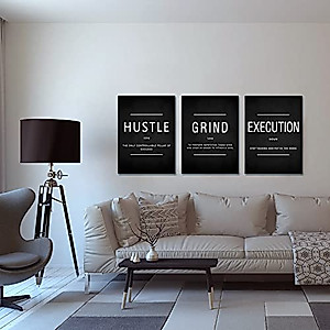 KAWAHONE Inspirational Canvas Painting Wall Art, Grind Hustle Execution Motivational Wall Art Success Framed Entrepreneur Poster Positive Quotes Wall Poster for Home Office Workplace