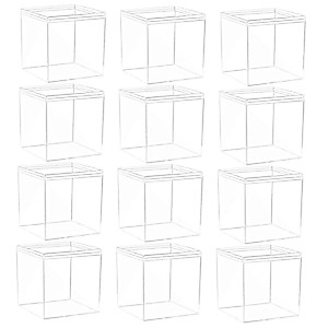 12pcs Lid Collectibles Square Plastic Candy Acrylic Treat Case Mini Items for Cube Cases Stackable Small Cubes Jewelry Container Showcase with Display Storage Clear Cm Containers