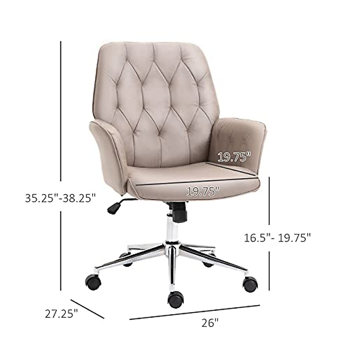 Vinsetto Modern Mid-Back Tufted Microfiber Home Office Desk Chair with Adjustable Height, Swivel Adjustable Task Chair with Padded Armrests, Light Grey