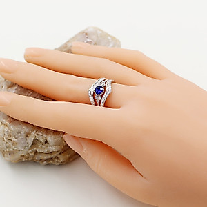 Uloveido Women's 925 Sterling Silver Round CZ Wedding Band Ring Guard Enhancer 2pcs Staking Wrap Rings Set Y1516 (Size 8)