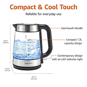 Amazon Basics Electric Glass and Steel Hot Tea Water Kettle, 1.7-Liter