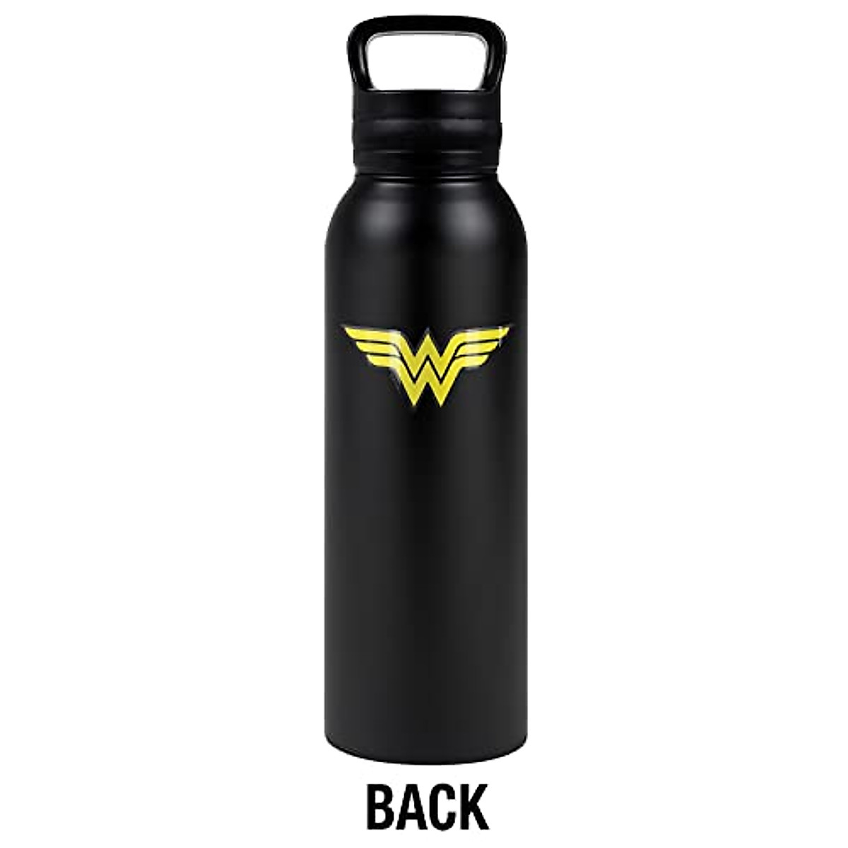 Dco - Logo OFFICIAL Wonder Woman Logo 24 oz Insulated Canteen Water Bottle, Leak Resistant, Vacuum Insulated Stainless Steel with Loop Cap, Black