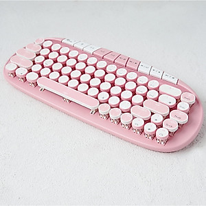 RK ROYAL KLUDGE RK838 Pink Wireless Keyboard, Retro Typewriter Keyboard BT/2.4G/Wired Mode, 75% RGB Hot Swappable Gaming Keyboard with Round Keys 10 Buttons, Pink Switch