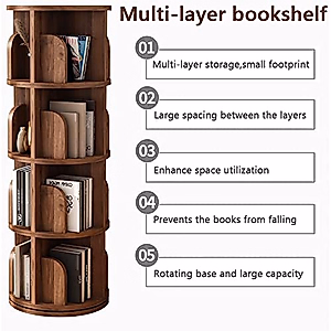QQXX Solid Wood Rotating Bookcase,Round Rotating Bookshelf 360 Display,Floor Standing Bookcase for Kids & Adults,Corner Shelf Bookshelf Book Organizer for Study Room Living Room Classroom & Bedroom