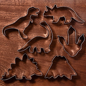 LILIAO Dinosaur Cookie Cutter Set Kids Birthday, 6 Pieces, Stainless Steel