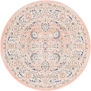 Unique Loom Whitney Collection Traditional Border Powder Pink Round Rug (3' 3 x 3' 3)