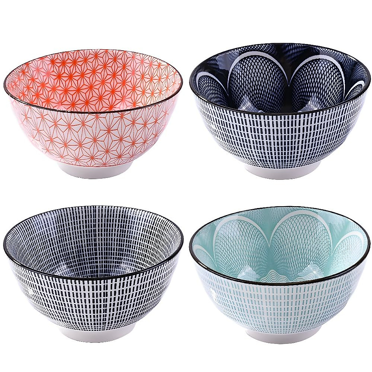 Whitenesser Japanese Ceramic Rice Bowls Set of 4, Porcelain Rice Bowls Sushi Bowls Small Rice Bowls for Soup Snack Cereal