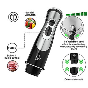 𝐑𝐇𝐘 Electric Immersion Hand Blender Blender Mixer 𝟓 𝐢𝐧 𝟏 hand blender Electric Immersion with Stainless Steel Blades 500W power, with 4 Interchangeable blades, suitable for vegetables, fruits, milkshakes, coffee.