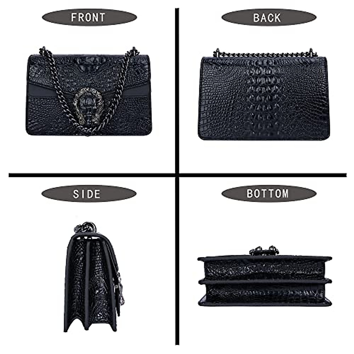 aiunone Crossbody Satchel Bag for Women - Trendy Chain Purse Leather Crocodile Print Shoulder Bag, Evening Square bag(Large crocodile)