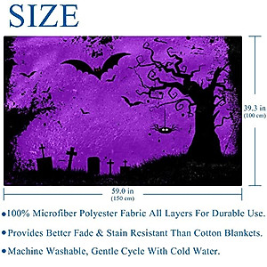 Purple Halloween Bats Tree Tomb Prints Soft Warm Cozy Blanket Throw for Bed Couch Sofa Picnic Camping Beach, 150×100cm