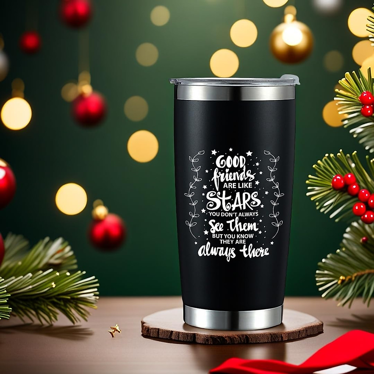 Xildew Good Friends are Like Stars You Don’t Always See Them but Know They Always There Friendship Theme Funny Christmas Birthday Gift for Friend BFF Bestie Her Him Stainless Steel Tumbler 20 oz Black