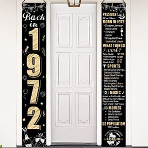 51st Birthday Door Banner Decorations for Men Women, Back in 1972 Happy 51 Birthday Porch Sign Party Supplies, Black Gold 51 Year Old Bday Backdrop Decor for Outdoor Indoor