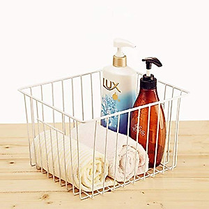 iPEGTOP Deep Refrigerator Freezer Baskets, Large Household Wire Storage Basket Bins Organizer with Handles for Kitchen, Pantry, Freezer, Cabinet, Closets, Pearl White, Set of 3