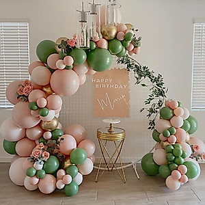 140Pcs Dusty Pink Sage Green Balloon Garland Arch Kit Mist Pink Retro Green Sand White Metallic Silver Latex Balloons for Boho Baby Shower Birthday Wedding Bridal Shower Party Decorations