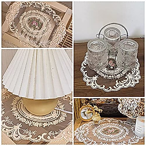 2PACK Retro French Style Lace Placemats Fashionable Embroidered Cup Mat vase mat 12”x16”,Beige