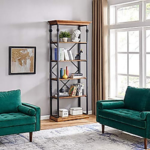 Danya B Juanita 6-Tier Etagere Wood and Metal Open Bookcase GH9006BW | Real Wood and Metal Freestanding Bookshelf | Industrial, Rustic, Farmhouse Style