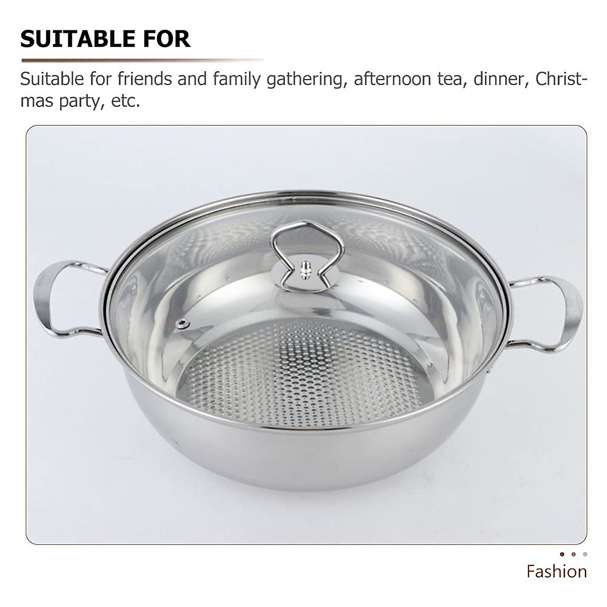 cabilock Stir Fry Pan 26cm Shallow Soup Pot with See Through Lid Safe Stainless Steel Pot Food Grade Heavy Duty Stock Pot Hot Pot Cookware Chinese Induction Shabu Pot