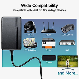 2 Pack 12Vdc 3A/3000mA 6ft Power Supply Adapter, 100-240V 50/60Hz AC to DC 36W Wall Charger with Barrel Connector for LED Strip Light, CCTV Camera, Router, DVR, NVR and More, ETL FCC (6Ft Cord, 20AWG)