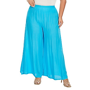 Beautybatik Black Solid Rayon Women Flowy Loose Palazzo Wide Leg Flare Pants Trouser Plus Size 2X