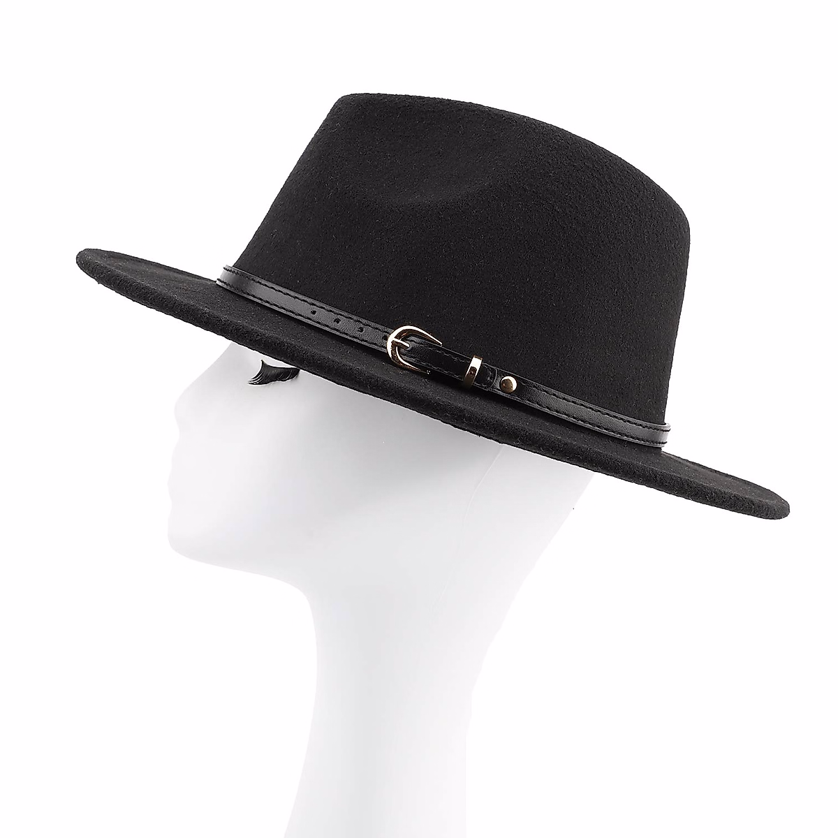 Melesh Wide Brim Unisex Classic Belt Buckle Fedora Hat (b Black)