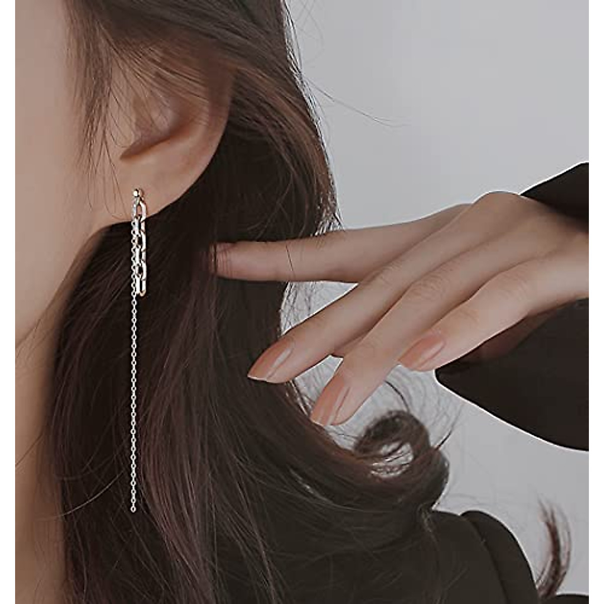 SLUYNZ 925 Sterling Silver Chain Dangle Earrings for Women Asymmetric Tassel Earrings (A-Silver)