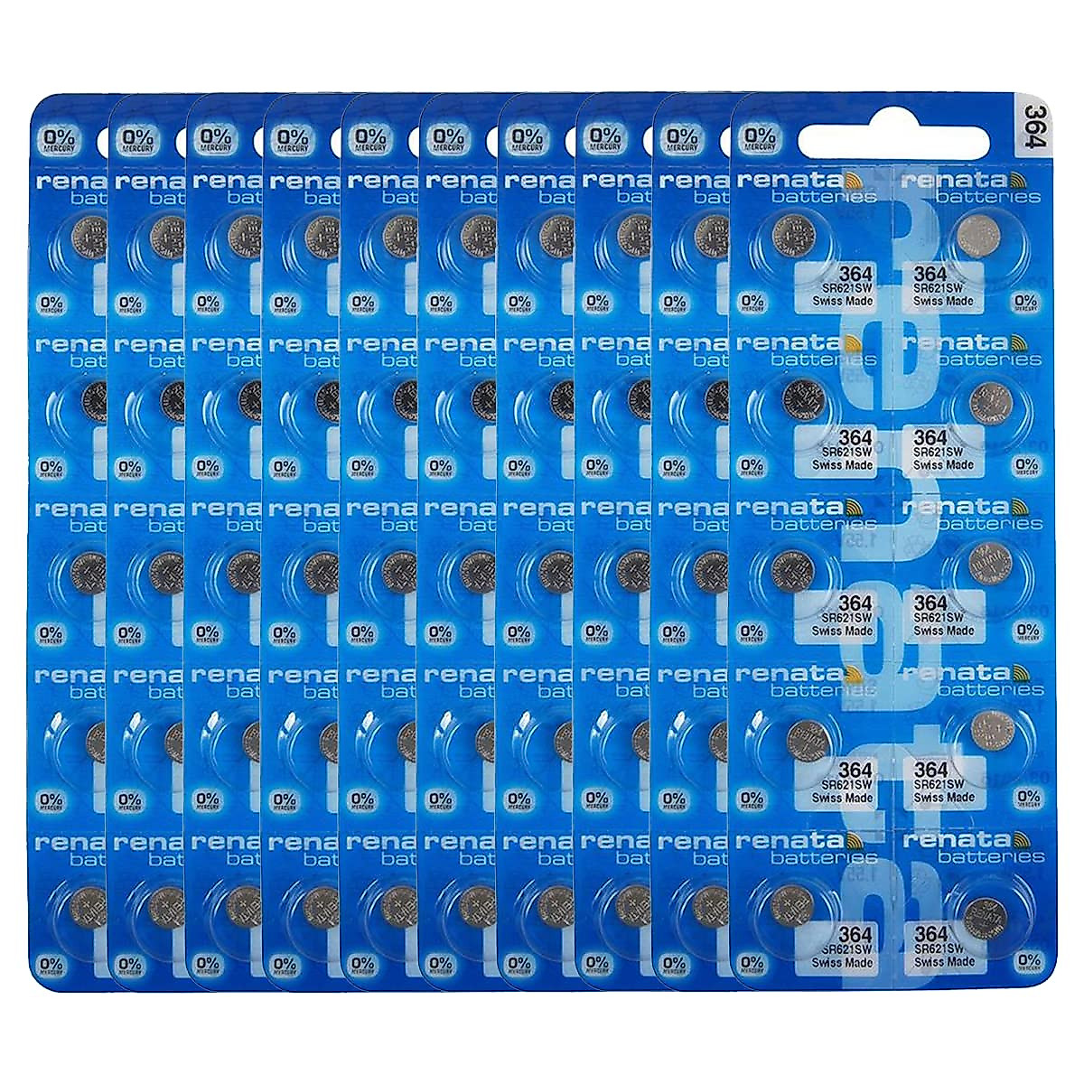 Renata 364 SR621SW Batteries - 1.55V Silver Oxide 364 Watch Battery (100 Count)