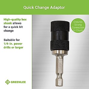 Greenlee 34AR-6 7-Piece Self-Feeding Spade Bit Set with 3/8" to 1" Spade Drill Bits, 1/4" Quick Change Adaptor, and Carrying Case, Spade Drill Bit Set for Wood