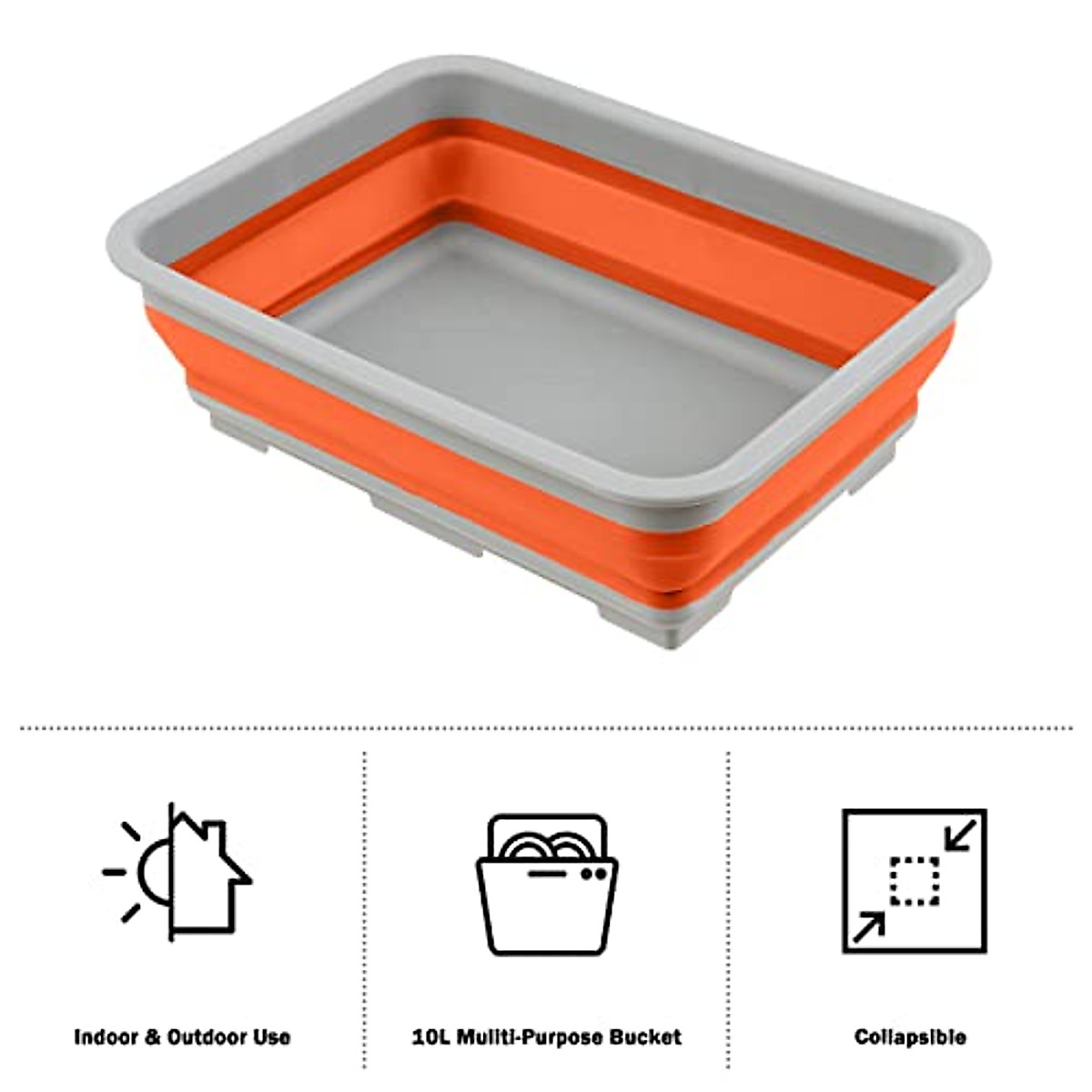 Collapsible Ice Bucket - 10-Liter Portable Outdoor Multi-Use Basin, Dish Tub, and Storage Basket for Camping and Tailgating by Wakeman (Orange)