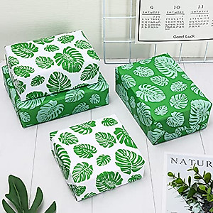 Whaline Tropical Palm Leaves Tissue Paper Folded Flat Green White Gift Wrapping Paper Art Paper for Spring Summer DIY Gift Packing Party Favor Holiday Paper Flower Craft Making, 14 x 20Inch, 90Sheet