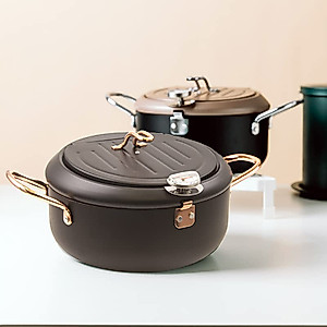 Cyrder Black Japanese Deep Fryer Pot, Temperature Resistance Nonstick Coating, Easy Clean up, Heat up Fast, Fahrenheit Thermometer, Perfect for Single, 8inch 2cups oil fryer