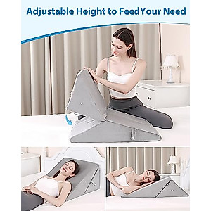 Lossey Wedge Pillow for After Surgery, Adjustable 9" & 12" Bed Wedge Pillow for Sleeping, Foldable Memory Foam Triangle Pillow for Snoring, Acid Reflux, GERD, Back and Leg