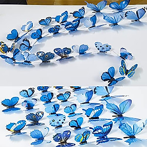 Ewong Butterfly Wall Decals 24PCS Room Decor Wall Art 3D Butterflies Mural Sticker Home Decoration Kid Girl Bedroom Bathroom Nursery Classroom Office Party Removable Decorative (Blue)
