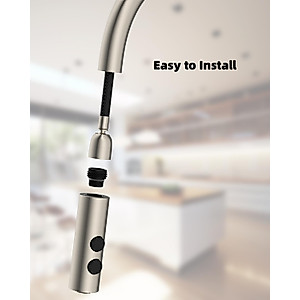 Metal Pull Down Kitchen Faucet Head Replacement with 15 Adapters, Pull Out Sink Spray Head, 2 Function Spray Nozzle Compatible with Moen, American Standard, Delta, Kohler Faucets, Brushed Nickel