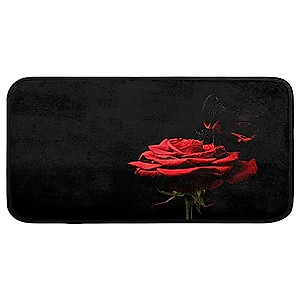 KOBLEN Red Rose Butterfly Kitchen Rugs Non Slip Washable Absorbent Kitchen Mats 20x39 inch Cushioned Anti Fatigue Kitchen Floor Mats for in Front of Sink