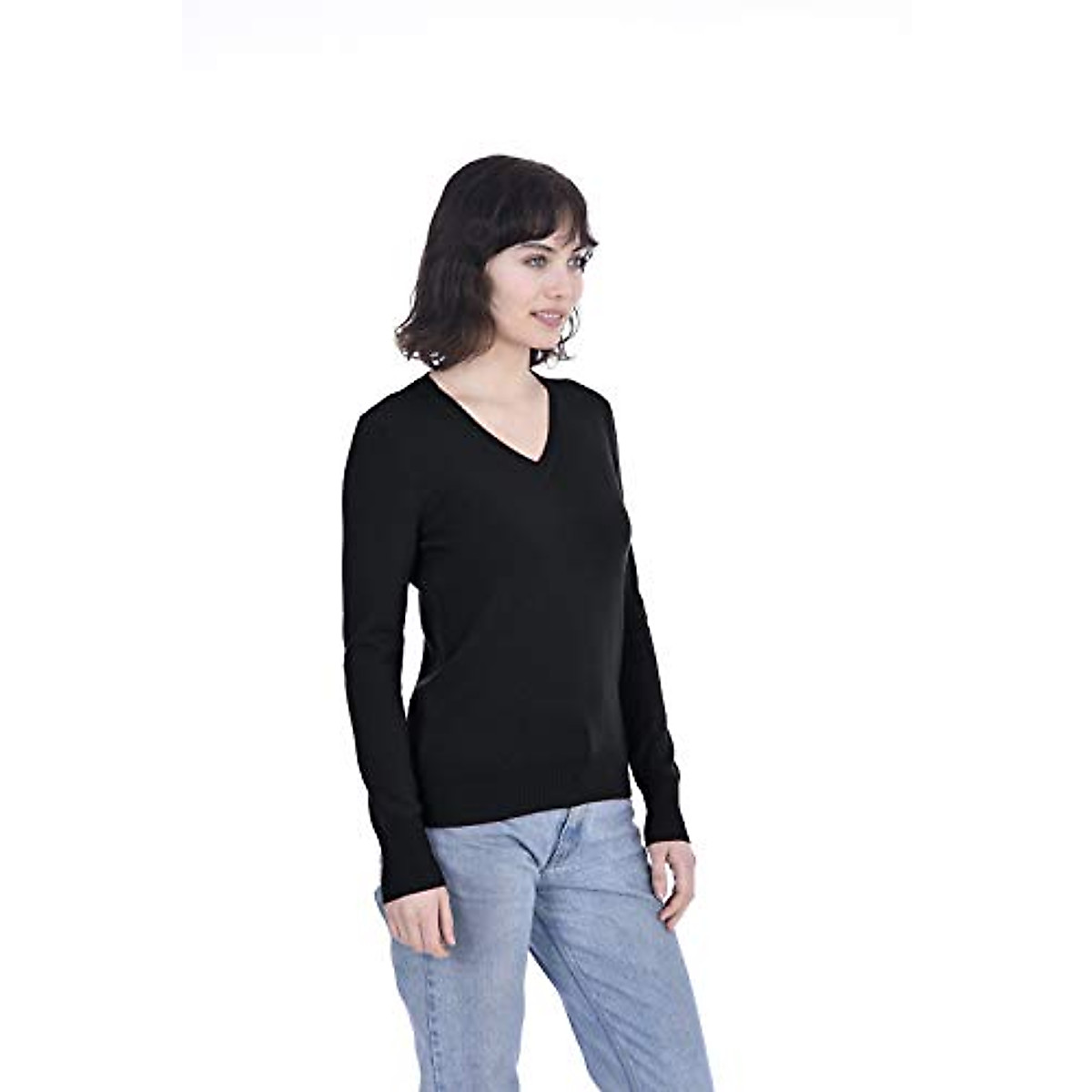 Cashmeren Women’s Basic V-Neck Sweater 100% Pure Cashmere Long Sleeve Classic Pullover (Black, XX-Large)