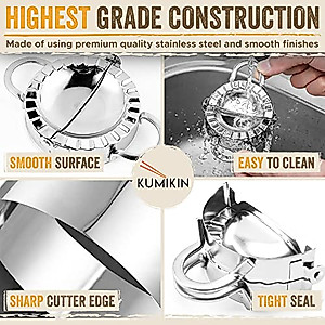 KUMIKIN Dumpling Maker – Empanada Maker Press Set of 3 – Food-Grade Stainless Steel Dumpling Press in 3 Sizes – Pierogi Maker with Included Recipe eBook – Easy to Use and Multifunctional