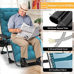 Slendor Oversized Zero Gravity Chairs XXL, 33IN Padded Zero Gravity Lounge Chair, Folding Reclining Patio Chair Lawn Recliner w/Aluminum Alloy Lock, Headrest, Cup Holder, Support 500lbs, Light Blue