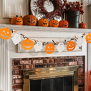 Halloween Decorations-Felt Pumpkin Ghost Wood Beads Garland for Halloween Decorations Indoor-Pumpkin Ghost Garland Banner for Home Party Fireplace Mantle Windows Decor