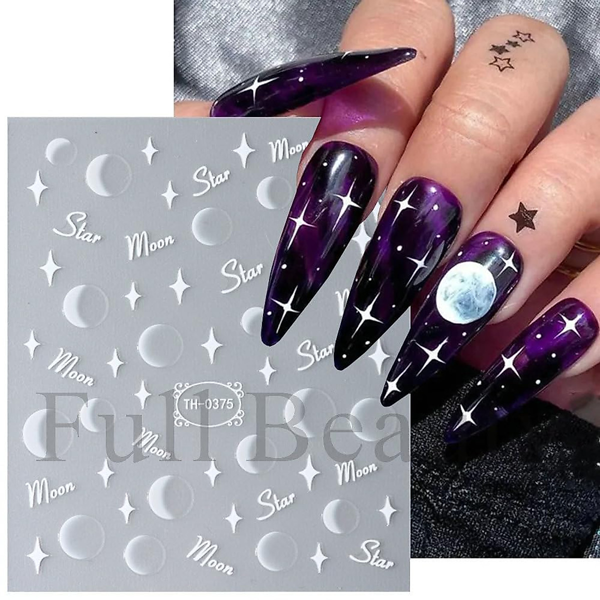5 Sheets Moon Nail Stickers for Nail Arts,3D Nail Decals Self-Adhesive Nail Art Supplies for Nail Designer, Nail Tattoos for Women Girls, pegatinas para uñas withh Moon Hill Patterns Nails Accessories.